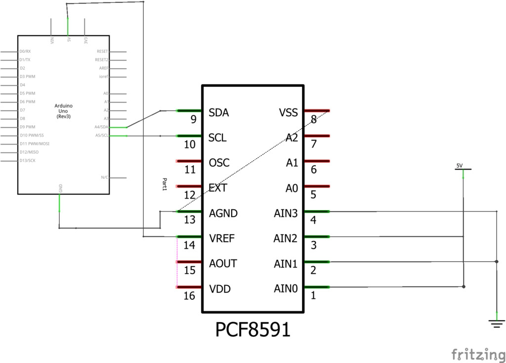 Arduino and a PCF8591 AD/DA Converter example